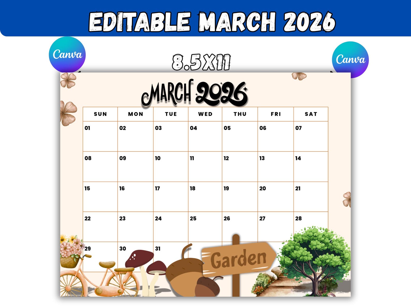March 2026 Editable Calendar | Printable Monthly Planner PDF | School ...