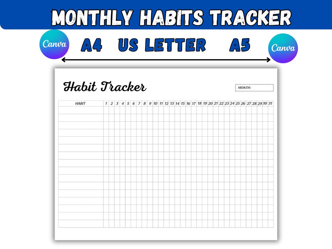 Canva Editable Monthly Habit Tracker Template | Printable Routine ...