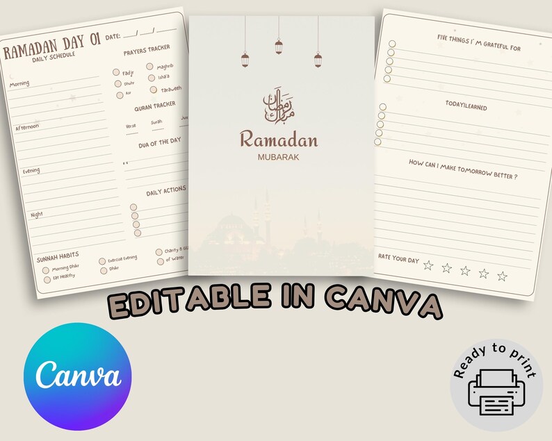 Ramadan Planner Bundle, Editable Canva Ramadan Planner, Printable ...