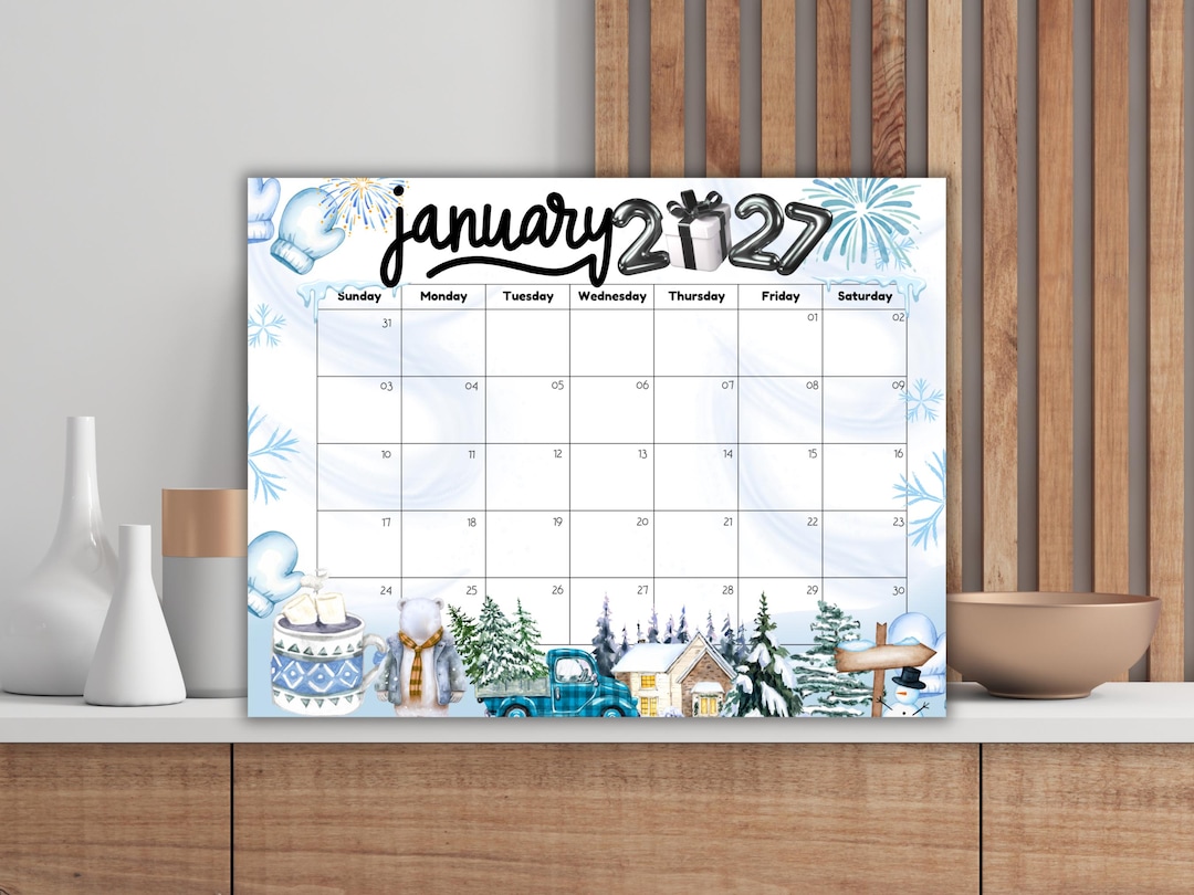 Canva Editable January 2027 Calendar, Sun & Mon Printable Monthly ...