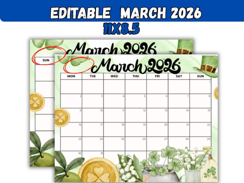 Editable March 2026 Calendar, Canva Printable Monthly Planner Template ...