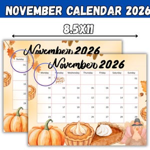 Canva Editable November 2026 Calendar, Mon & Sun Happy Thanksgiving ...