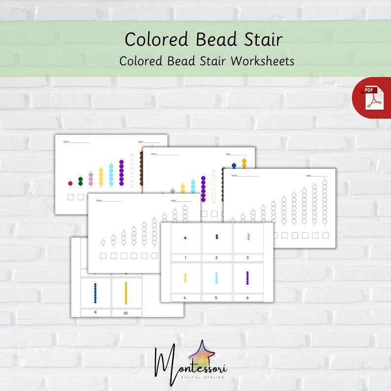 Montessori Colored Bead Stair-printable Colored Bead Stair-short Bead ...