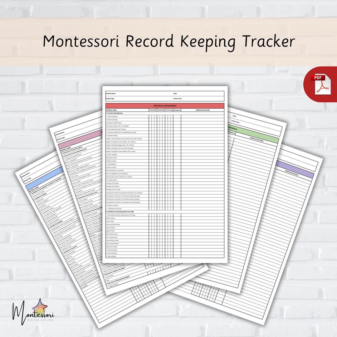 Montessori Record Keeping Tracker-montessori Curriculum Checklist ...