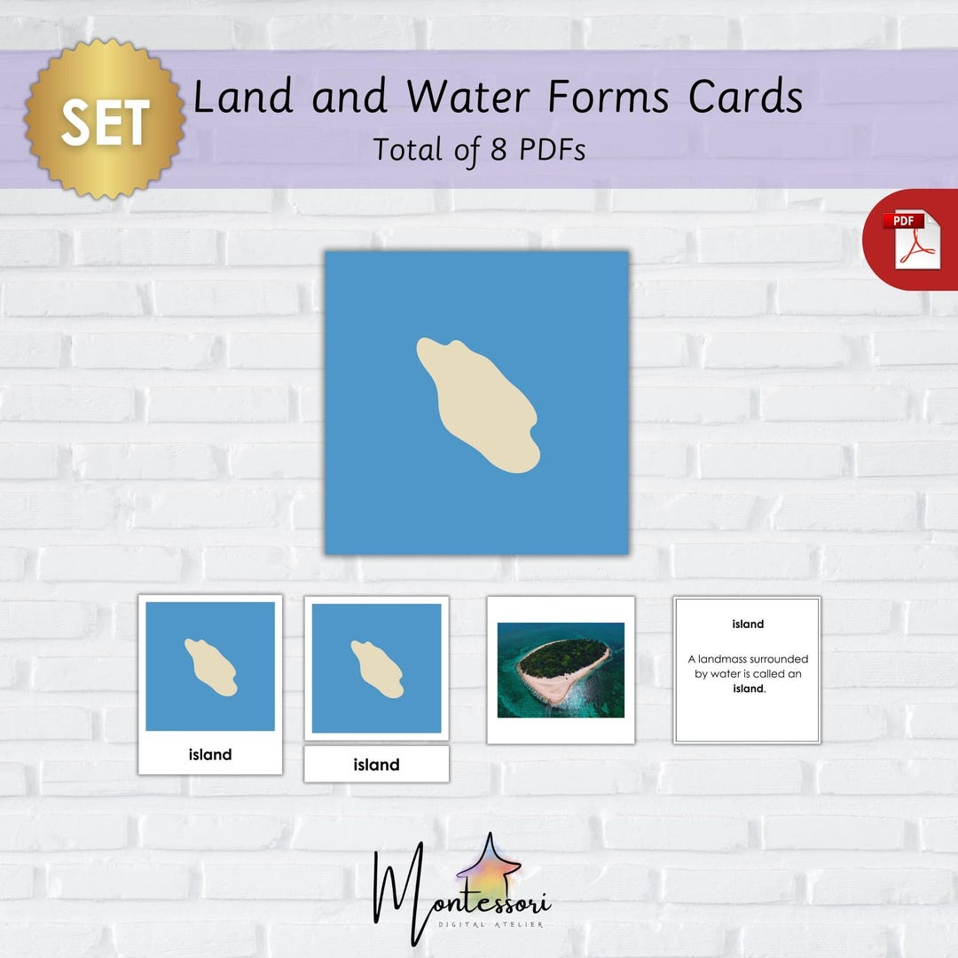 Montessori Land and Water Forms Cards-montessori Printable Land and ...