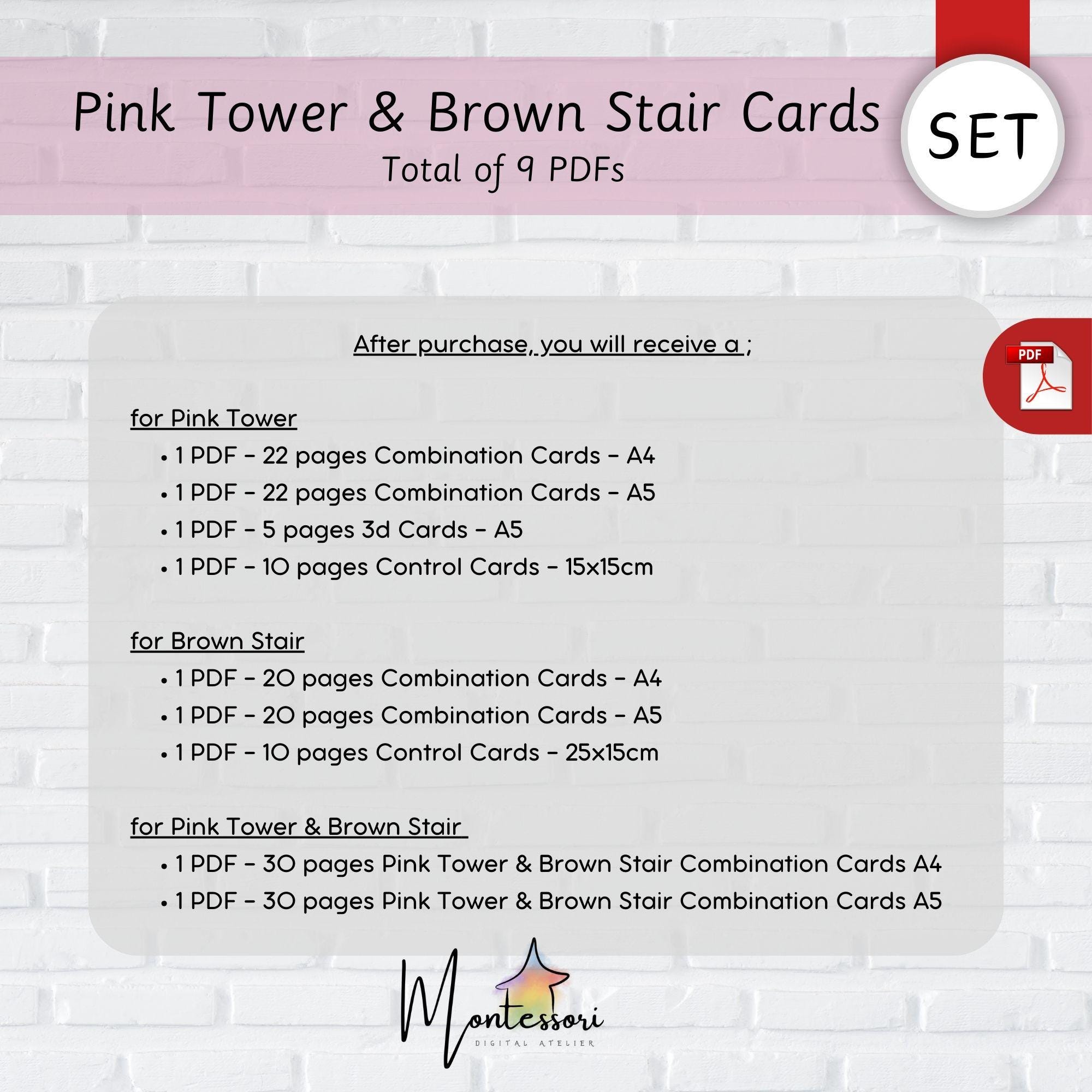 Montessori Printable Pink Tower and Brown Stair Cards Set-pink Tower ...