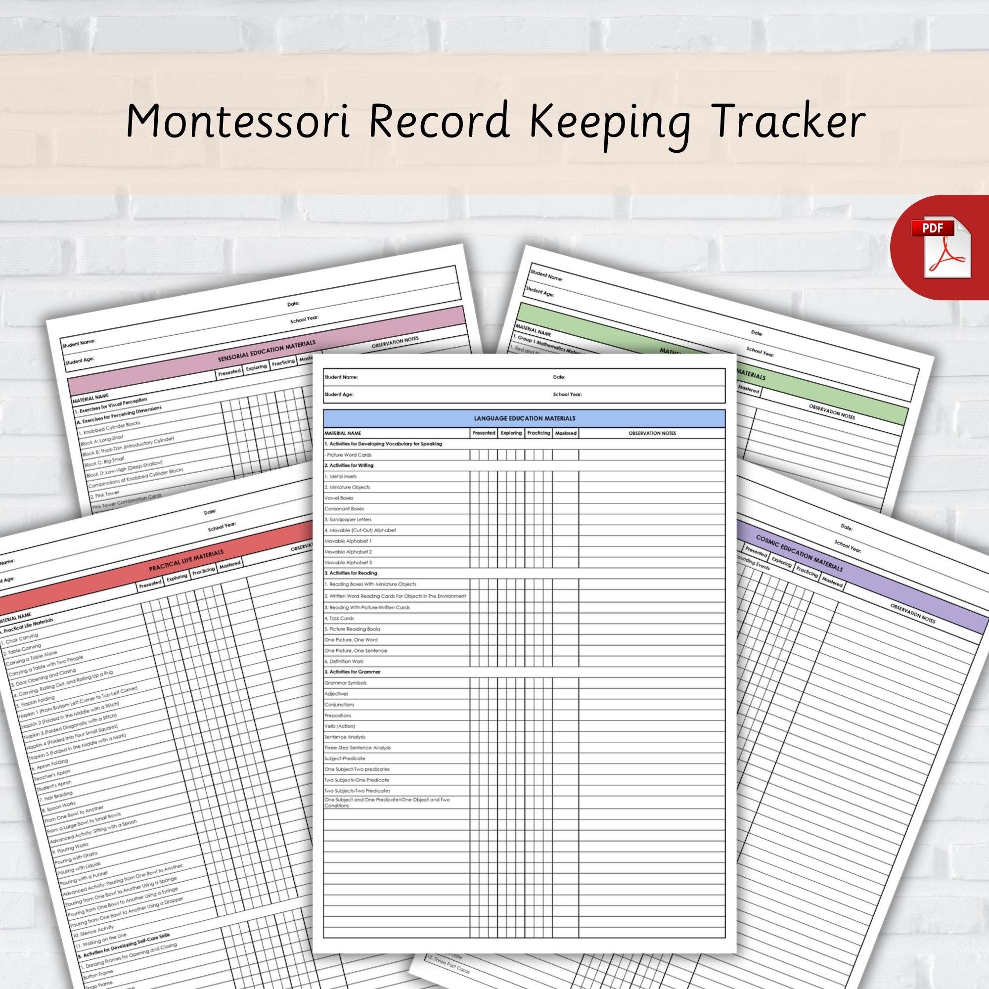 Montessori Record Keeping Tracker-montessori Curriculum Checklist ...