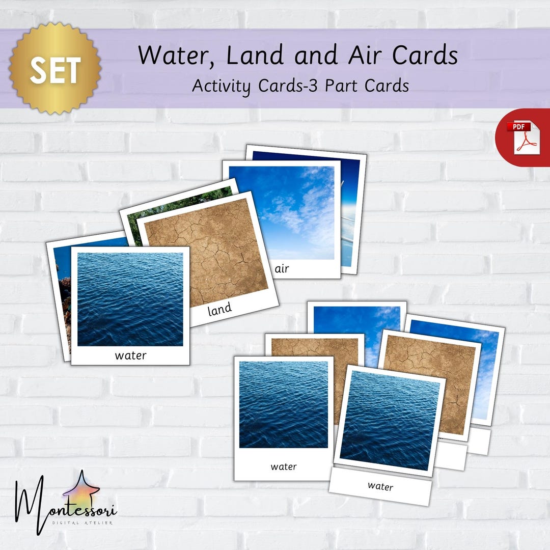WATER,LAND,AIR Cards-montessori Land,air,water Cards-printable Land Air ...