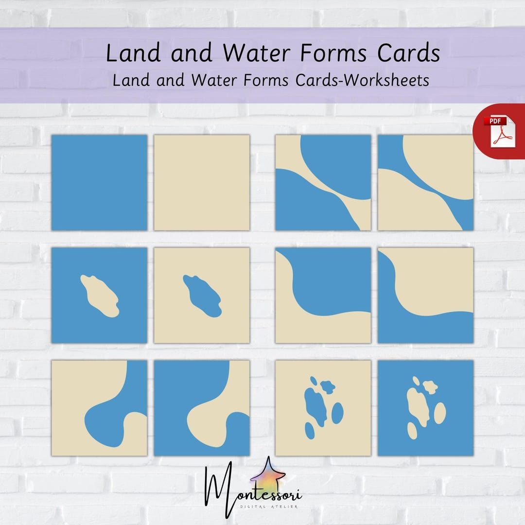 Montessori Land and Water Forms Cards and Worksheets- Printable Land ...