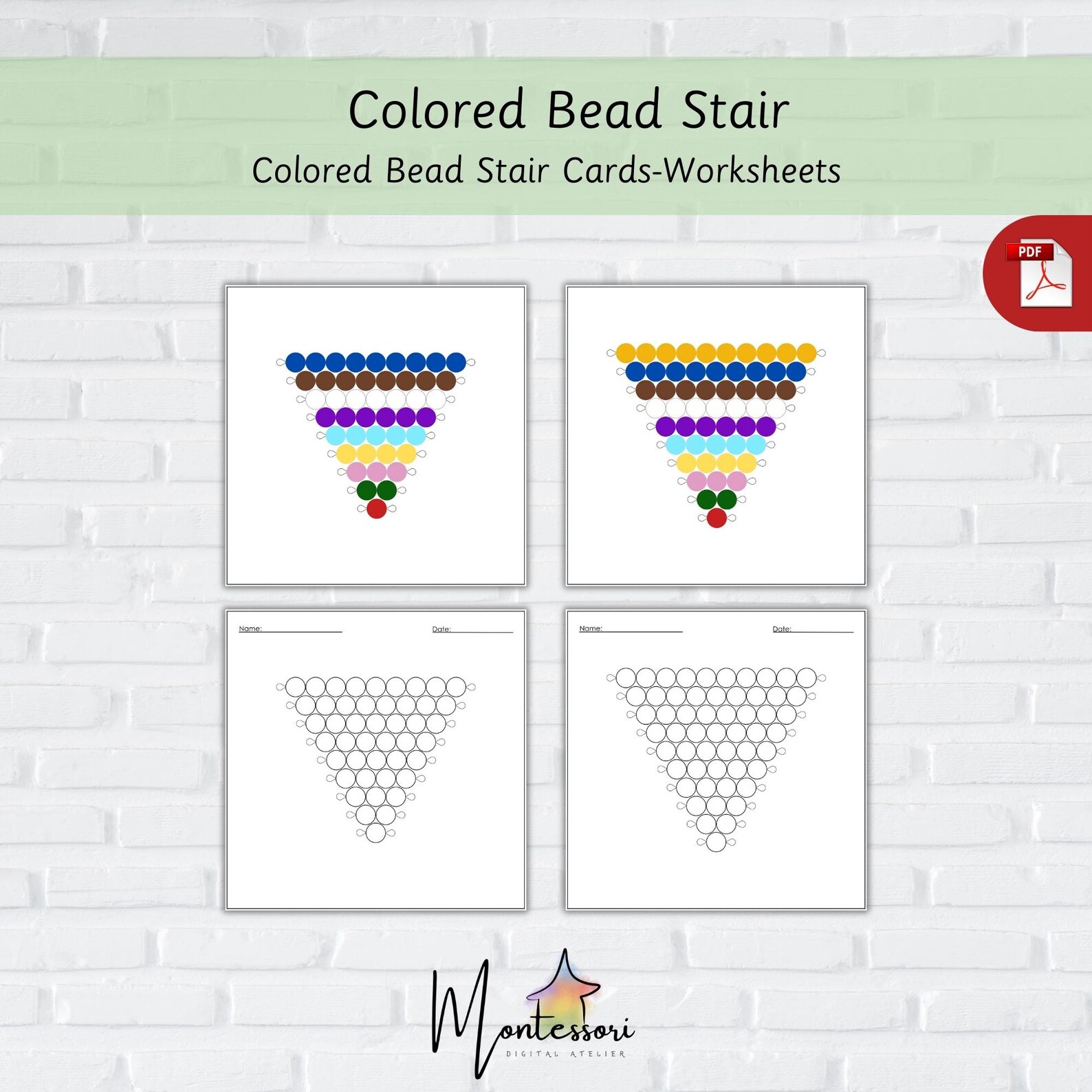 Montessori Colored Bead Stair-printable Colored Bead Stair-short Bead ...