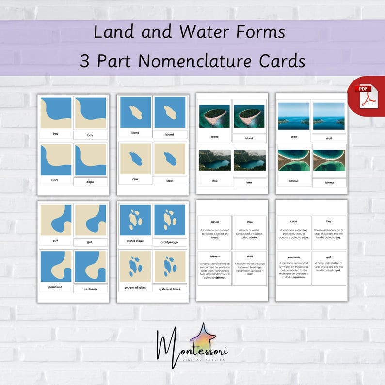 Montessori Land and Water Forms 3-part Cards-montessori Land and Water ...