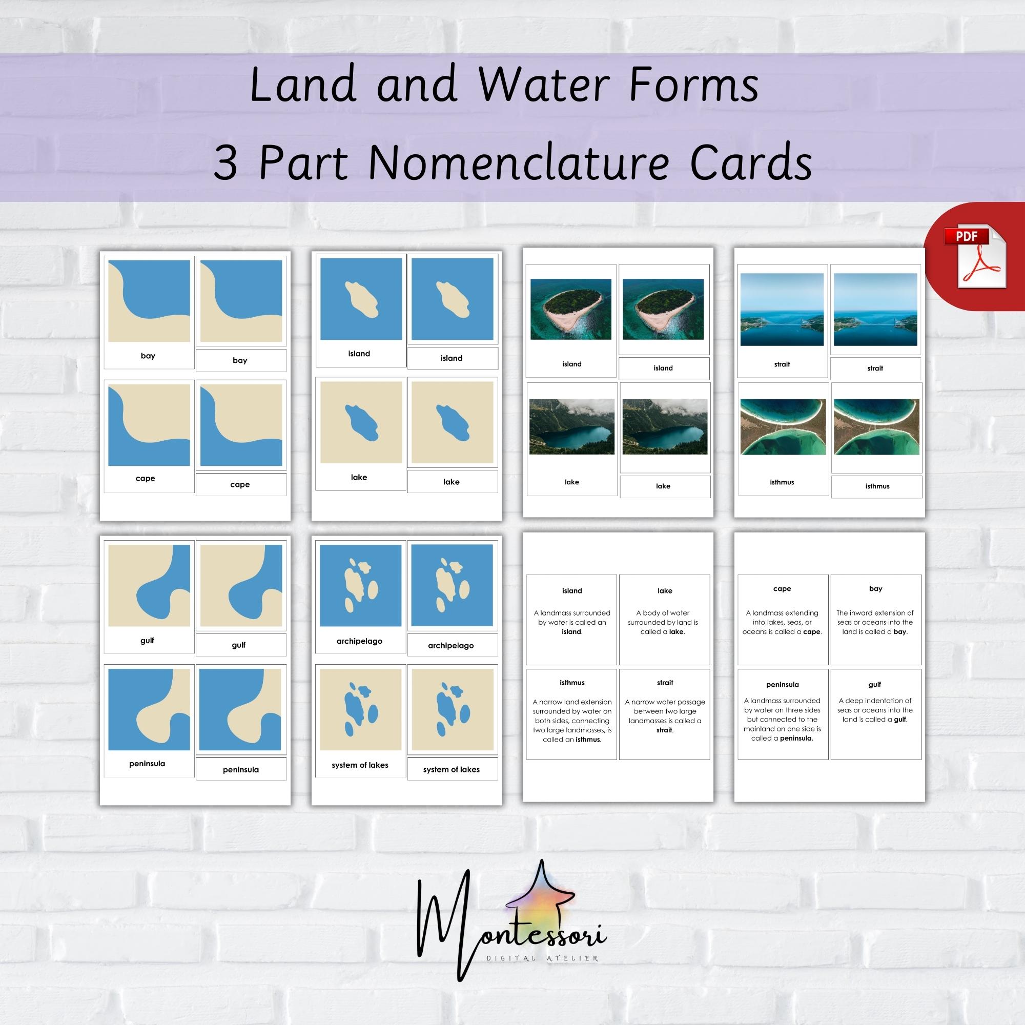 Montessori Land and Water Forms 3-part Cards-montessori Land and Water ...