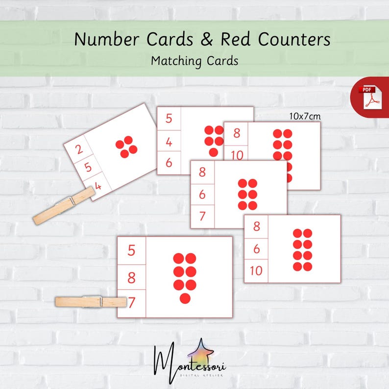 Montessori Number Cards and Red Counters-printable Numbers and Counters ...