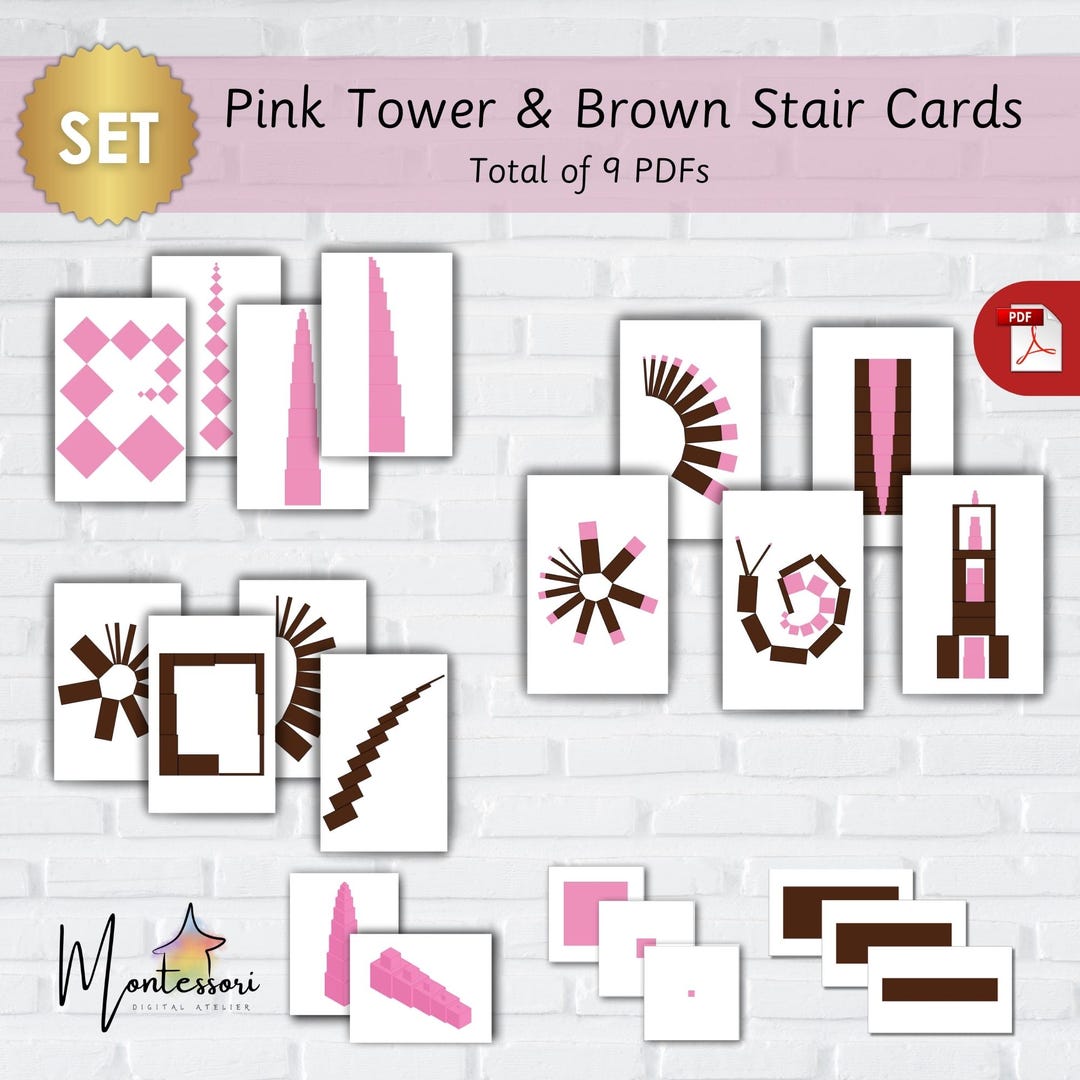 Montessori Printable Pink Tower and Brown Stair Cards Set-pink Tower ...