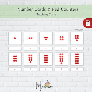 Montessori Number Cards and Red Counters-printable Numbers and Counters ...