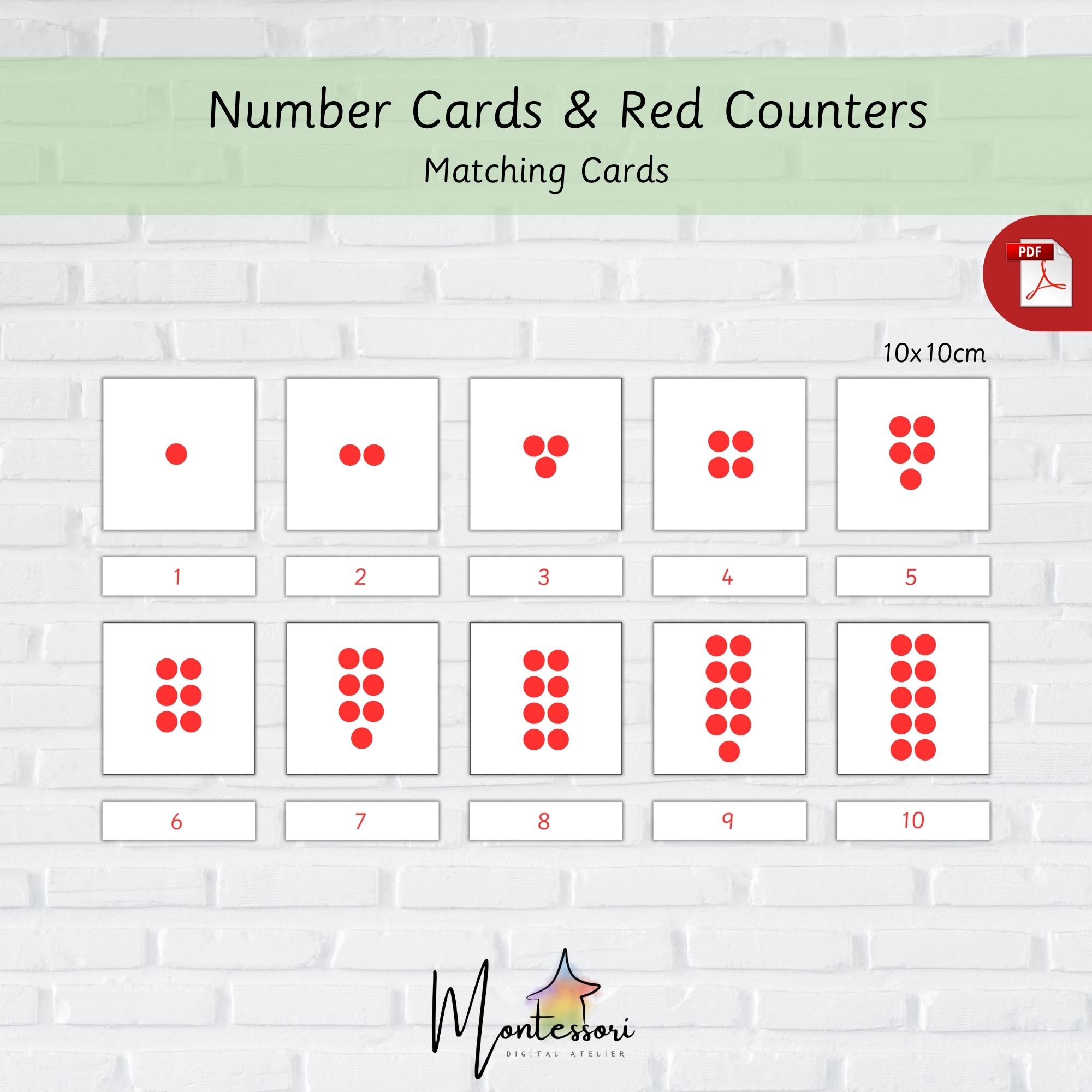 Montessori Number Cards and Red Counters-printable Numbers and Counters ...