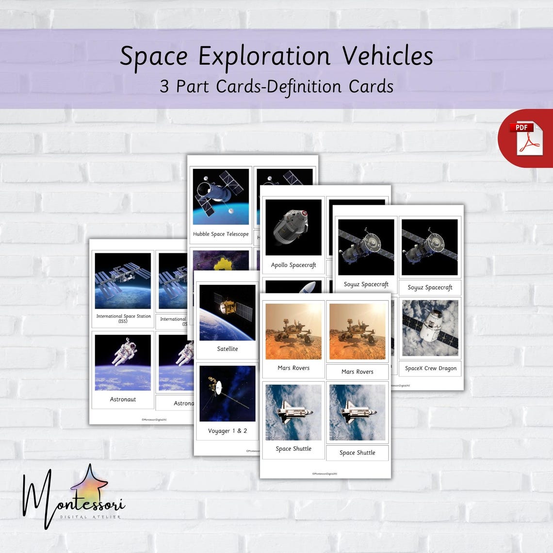 Printable Space Themed Flashcards-montessori Printable Space ...
