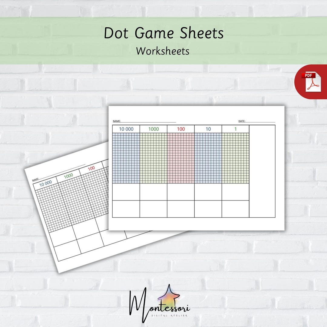 Montessori Dot Game Sheets-dot Game-preschool Math-addition-printable ...