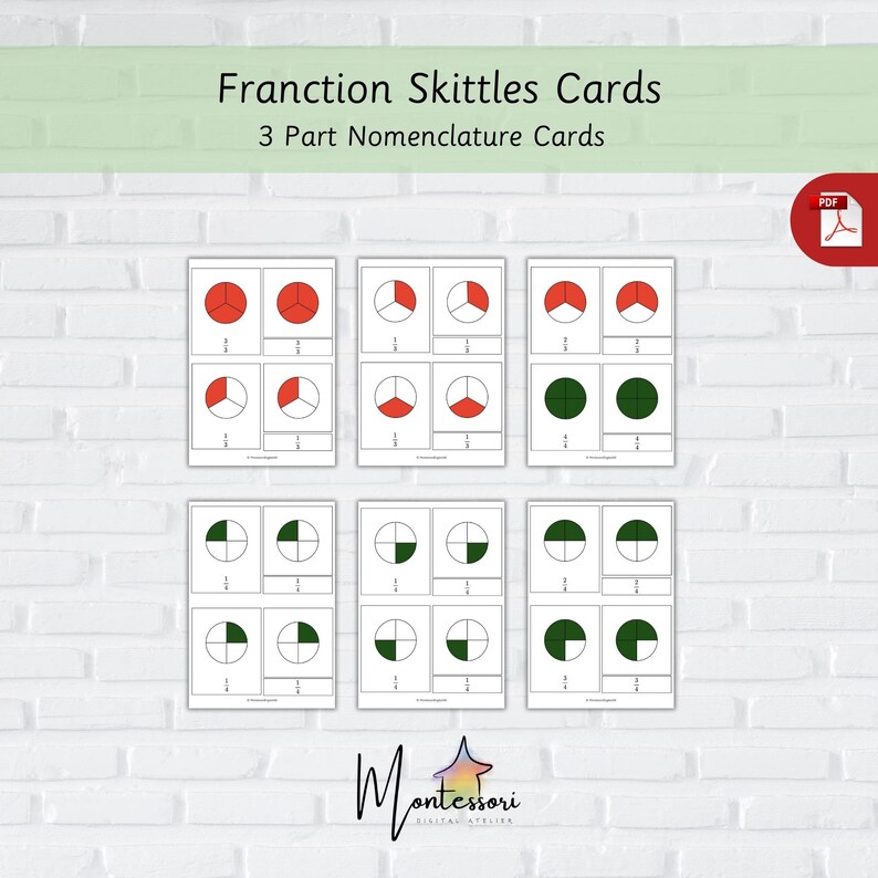 Montessori Fraction Skittles Cards-3-part Cards-montessori Printable ...