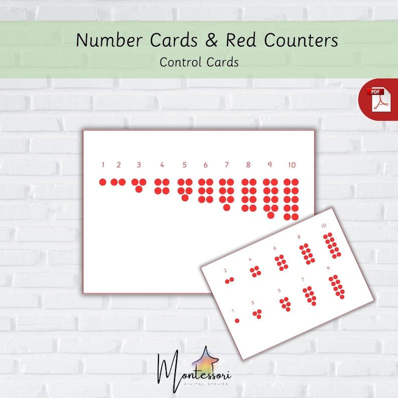 Montessori Number Cards and Red Counters-printable Numbers and Counters ...