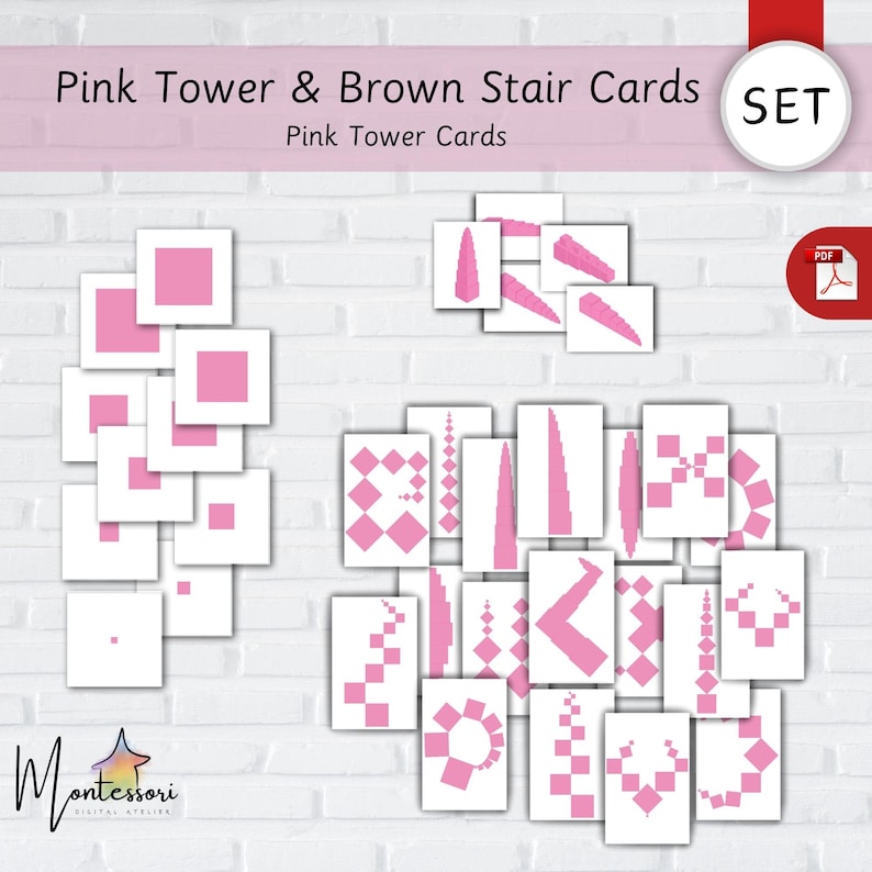Montessori Printable Pink Tower and Brown Stair Cards Set-pink Tower ...