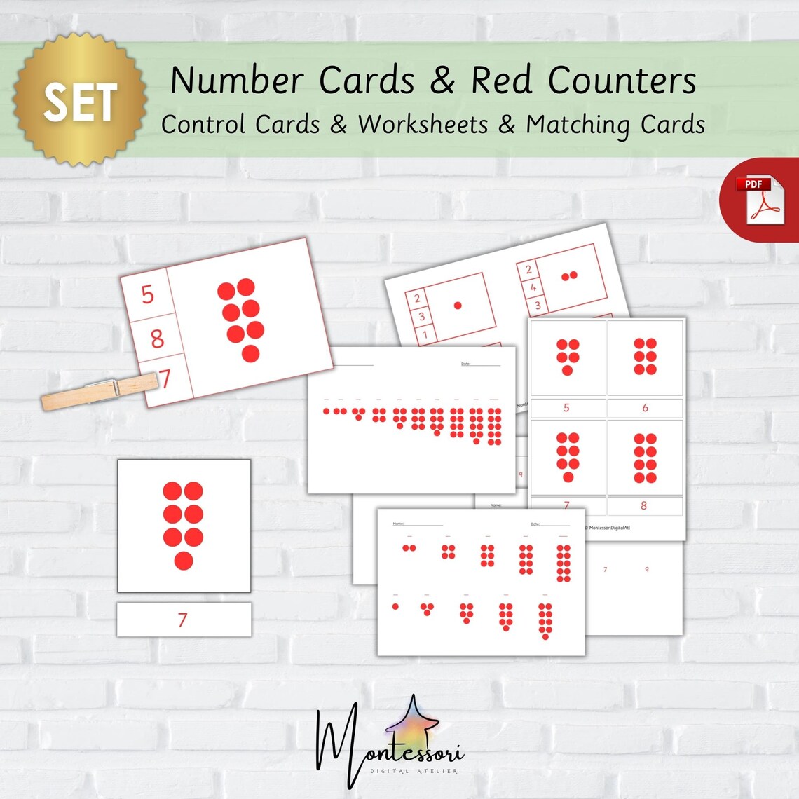 Montessori Number Cards and Red Counters-printable Numbers and Counters ...