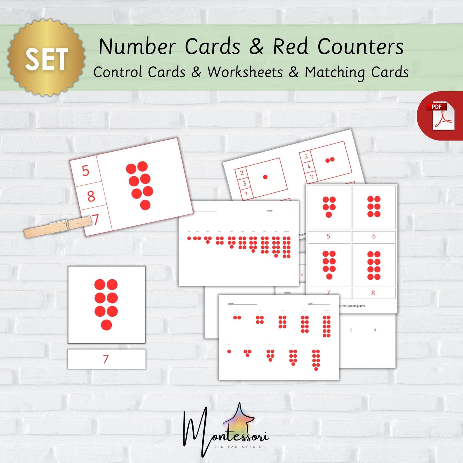 Montessori Number Cards and Red Counters-printable Numbers and Counters ...