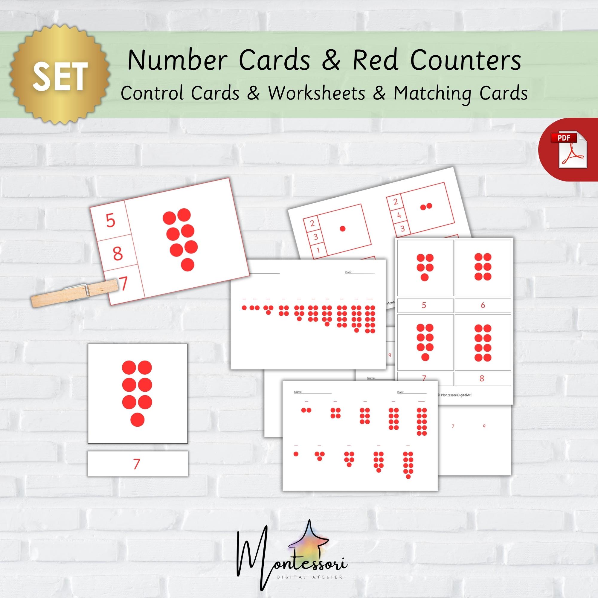 Montessori Number Cards and Red Counters-printable Numbers and Counters ...
