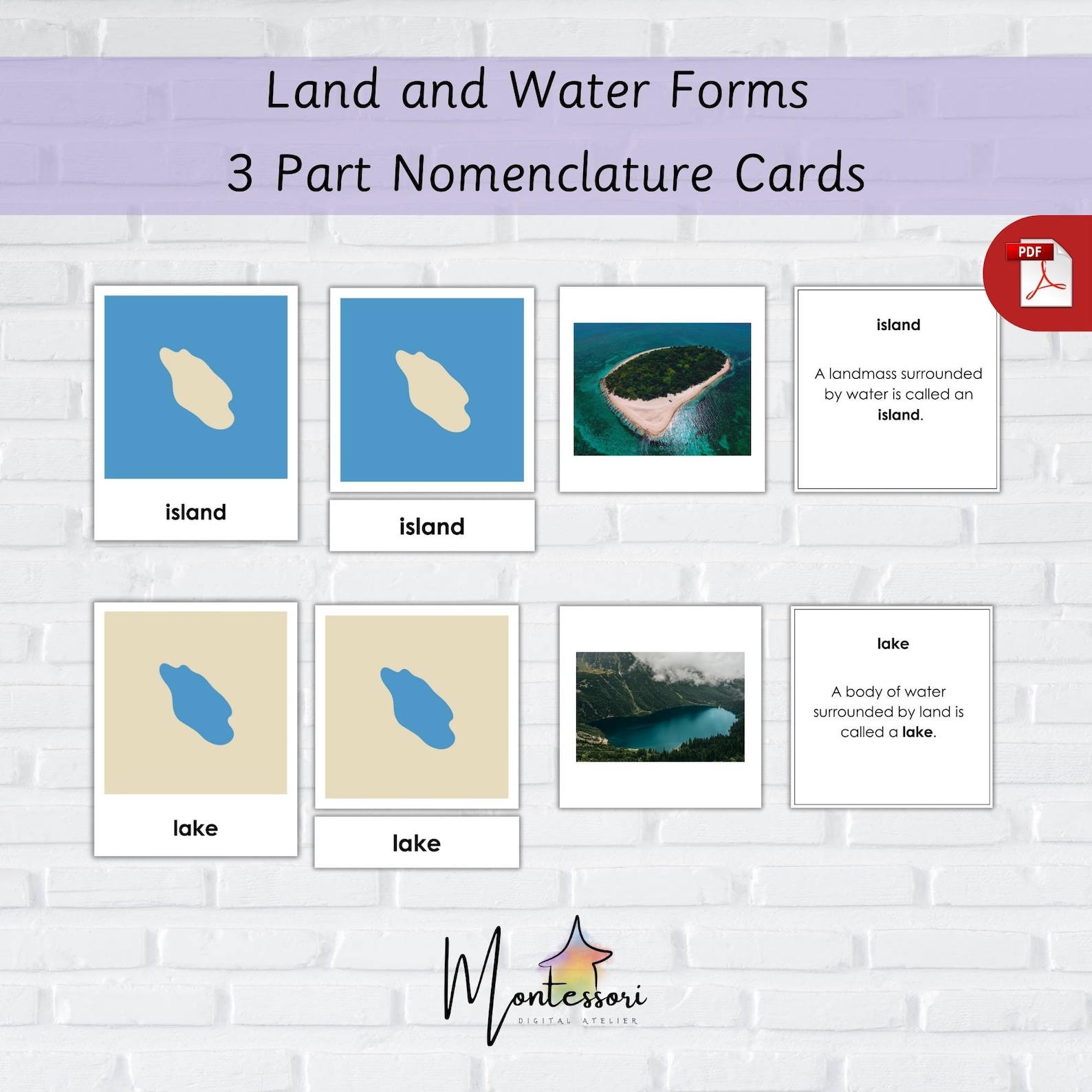 Montessori Land and Water Forms 3-part Cards-montessori Land and Water ...