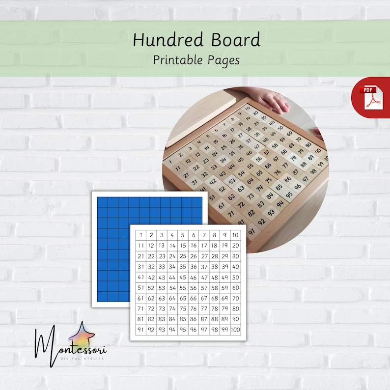 Montessori Hundred Chart-montessori Printable Hundred Board- Numbers 1 ...