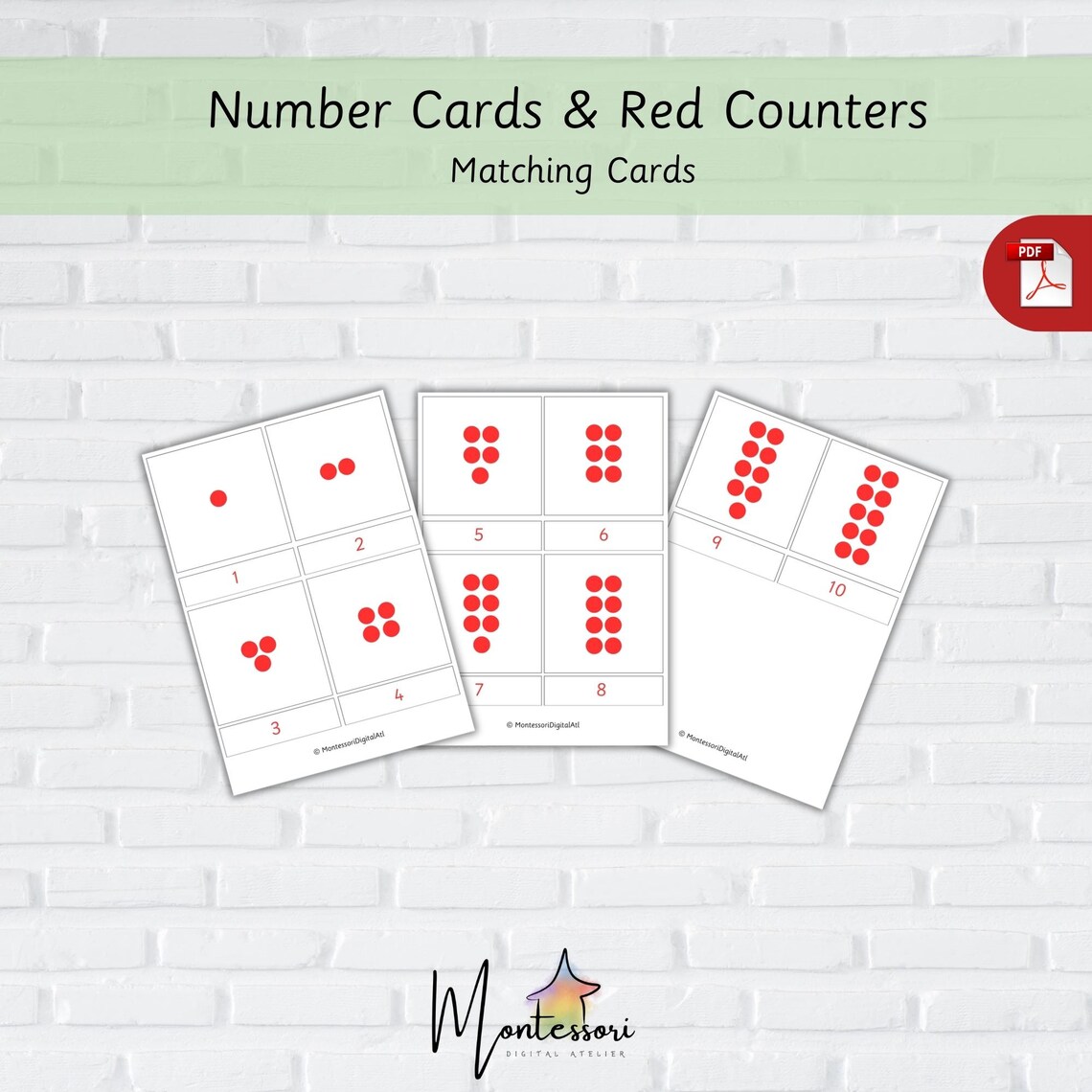 Montessori Number Cards and Red Counters-printable Numbers and Counters ...