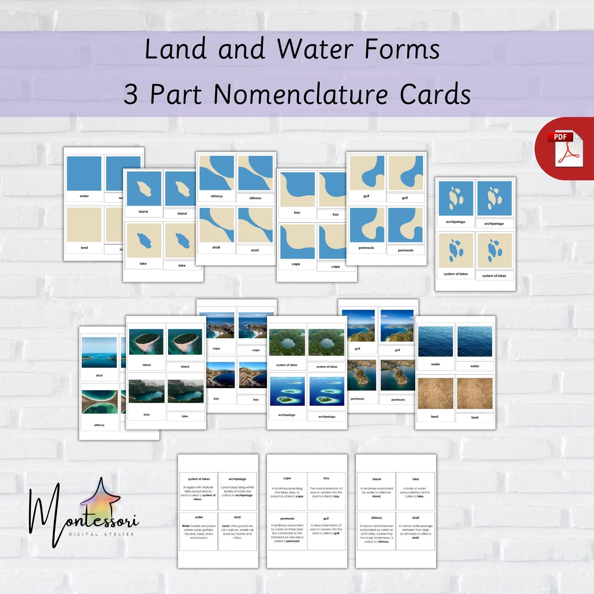 Montessori Land and Water Forms 3-part Cards-montessori Land and Water ...