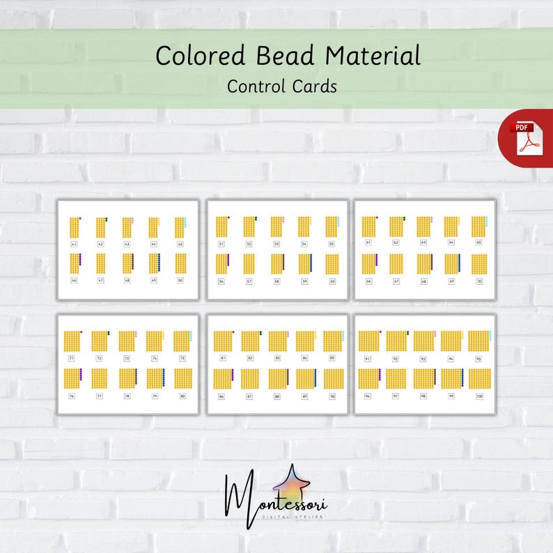 Montessori Colored Bead Working Cards- 1-100 Number Matching Activity ...