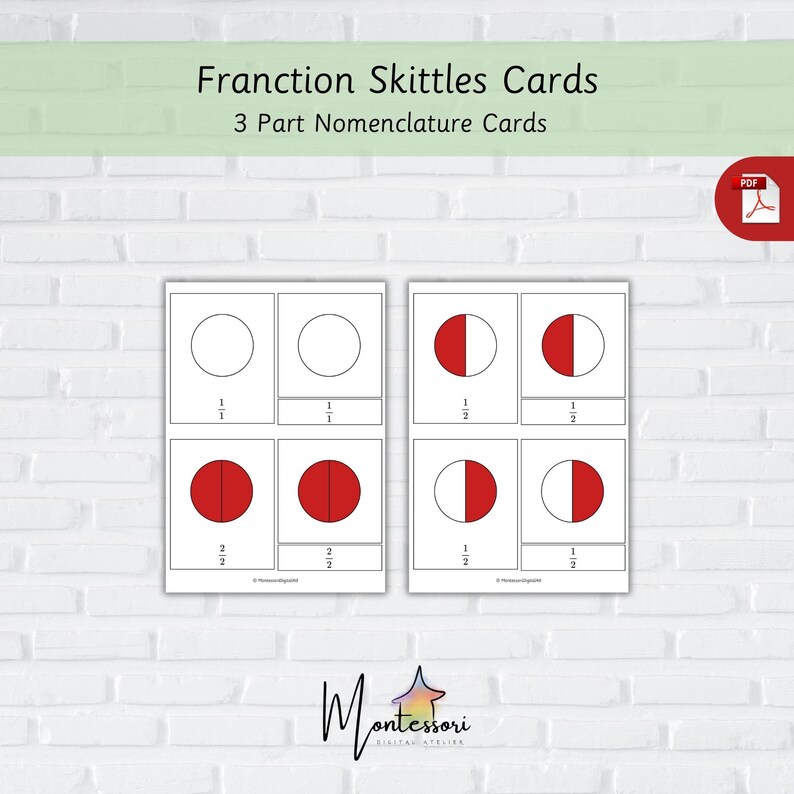 Montessori Fraction Skittles Cards-3-part Cards-montessori Printable ...