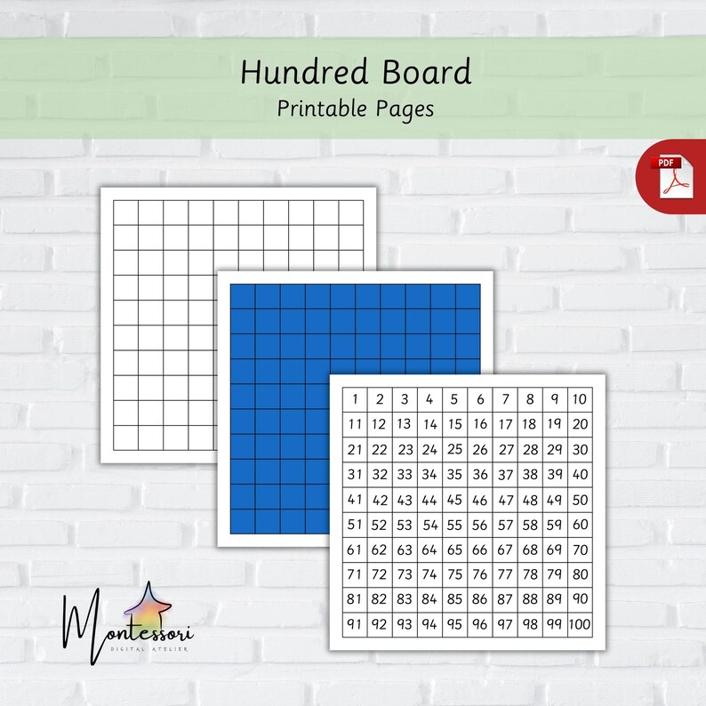 Montessori Hundred Chart-montessori Printable Hundred Board- Numbers 1 ...