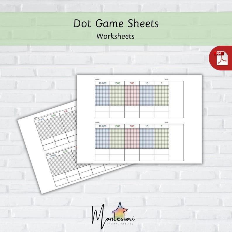 Montessori Dot Game Sheets-dot Game-preschool Math-addition-printable ...