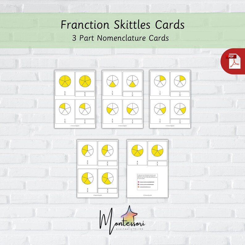 Montessori Fraction Skittles Cards-3-part Cards-montessori Printable ...