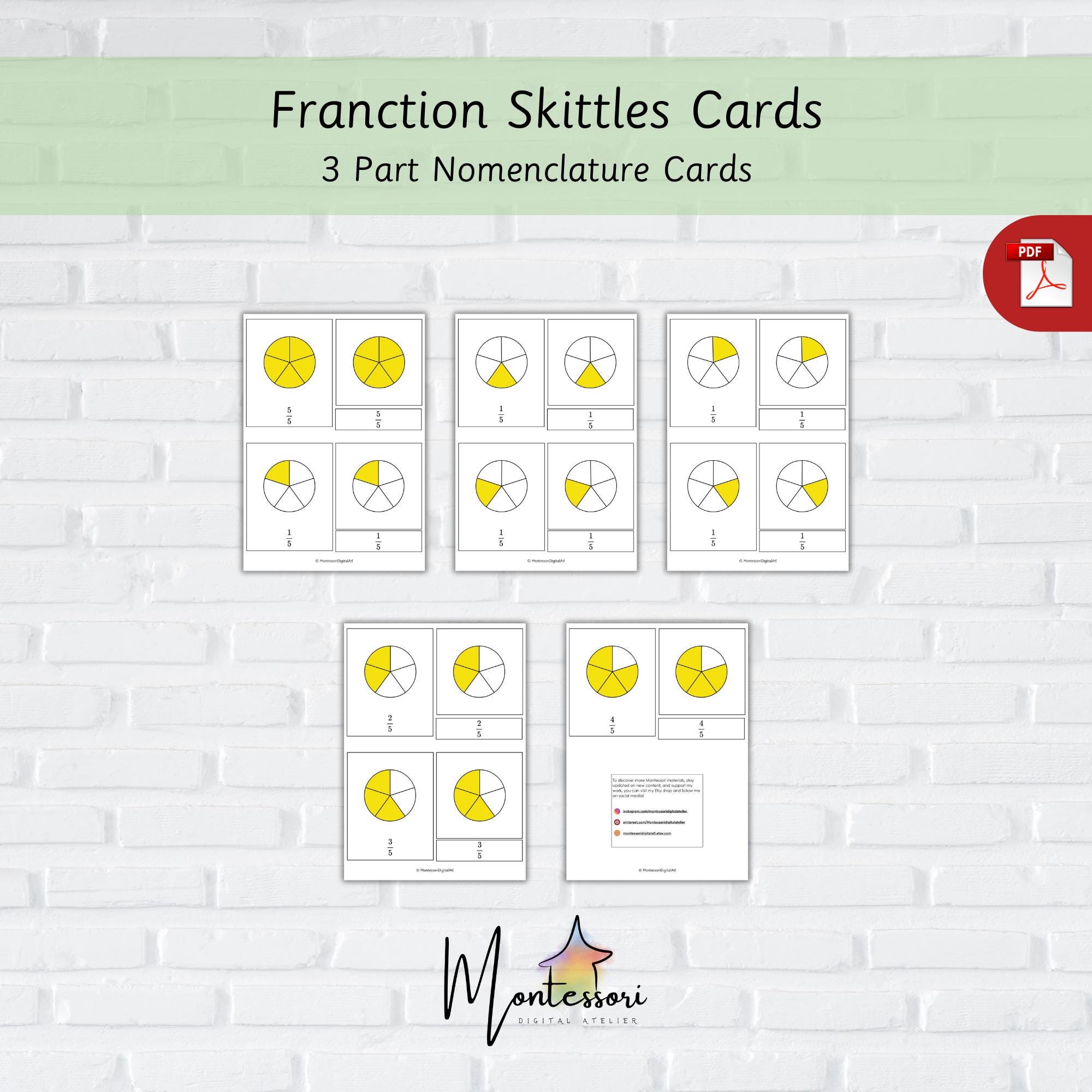 Montessori Fraction Skittles Cards-3-part Cards-montessori Printable ...