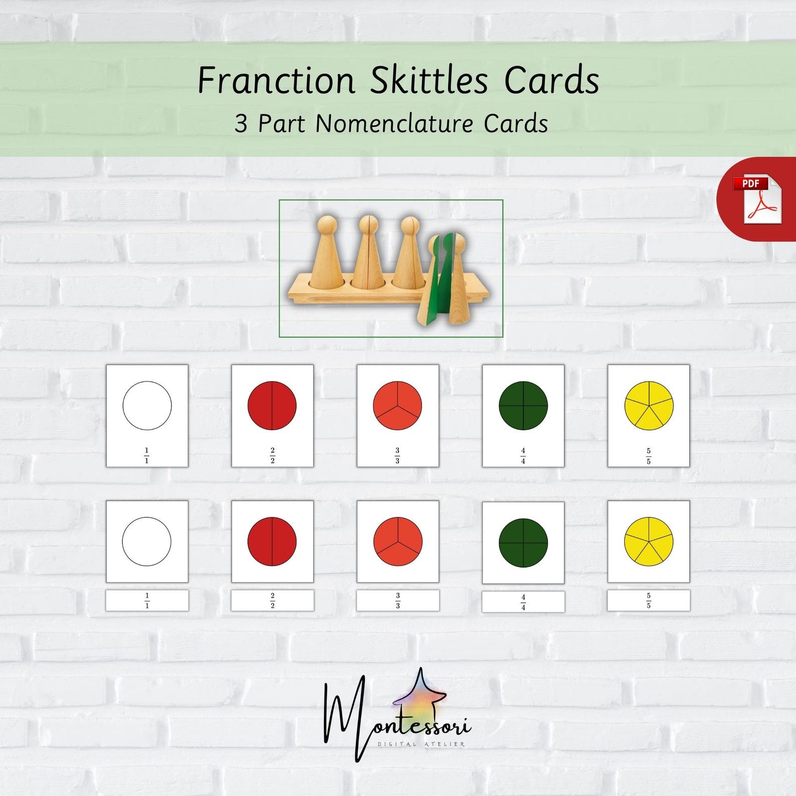 Montessori Fraction Skittles Cards-3-part Cards-montessori Printable ...