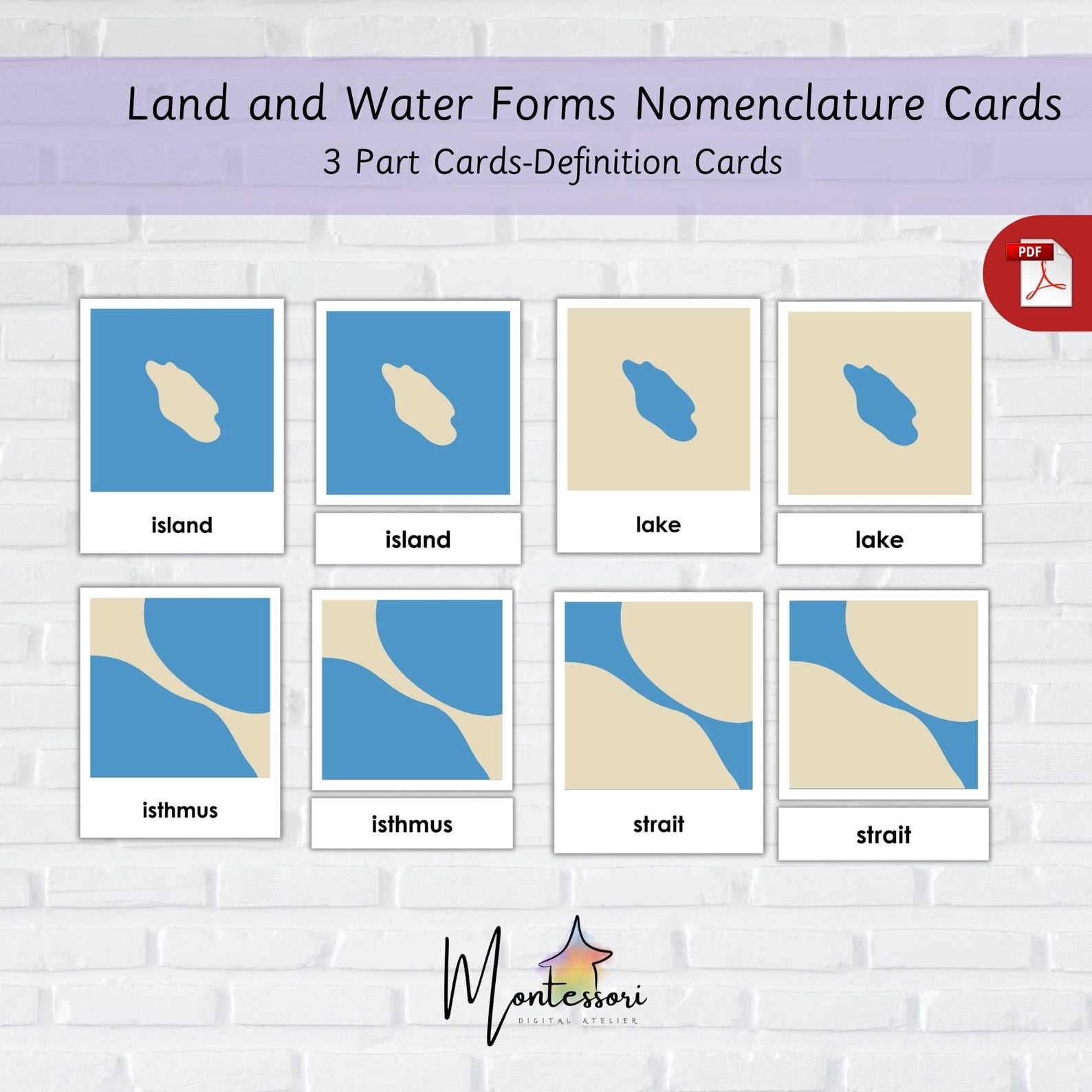 Montessori Land and Water Forms 3-part Cards-montessori Land and Water ...