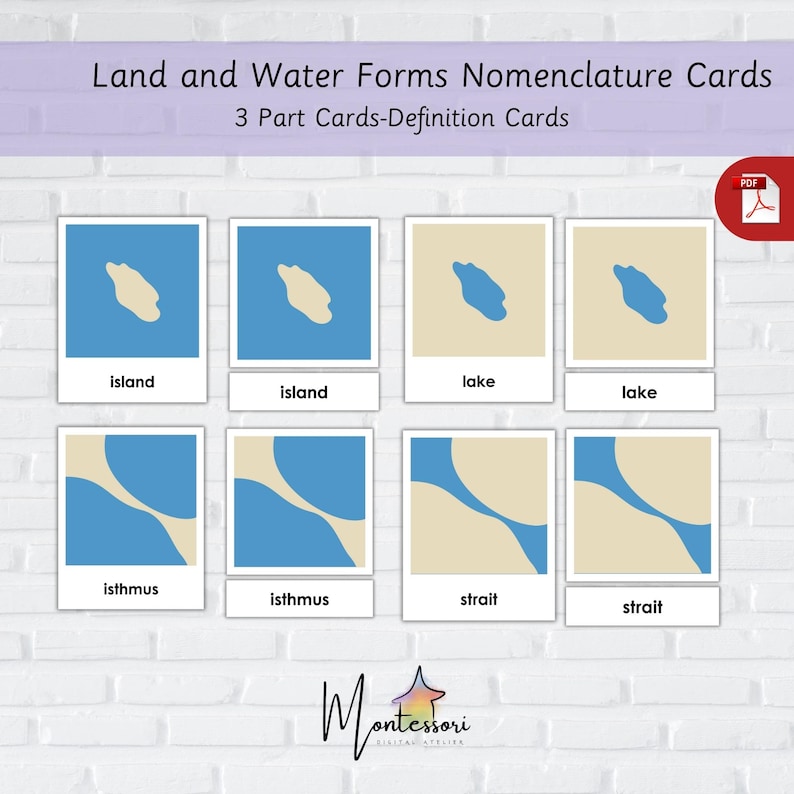 Montessori Land and Water Forms 3-part Cards-montessori Land and Water ...