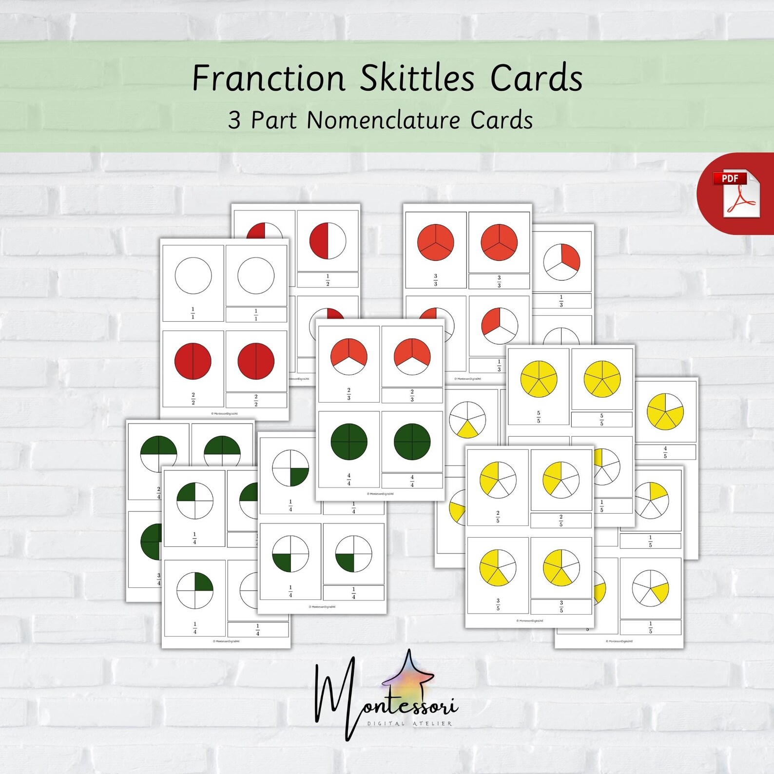Montessori Fraction Skittles Cards-3-part Cards-montessori Printable ...