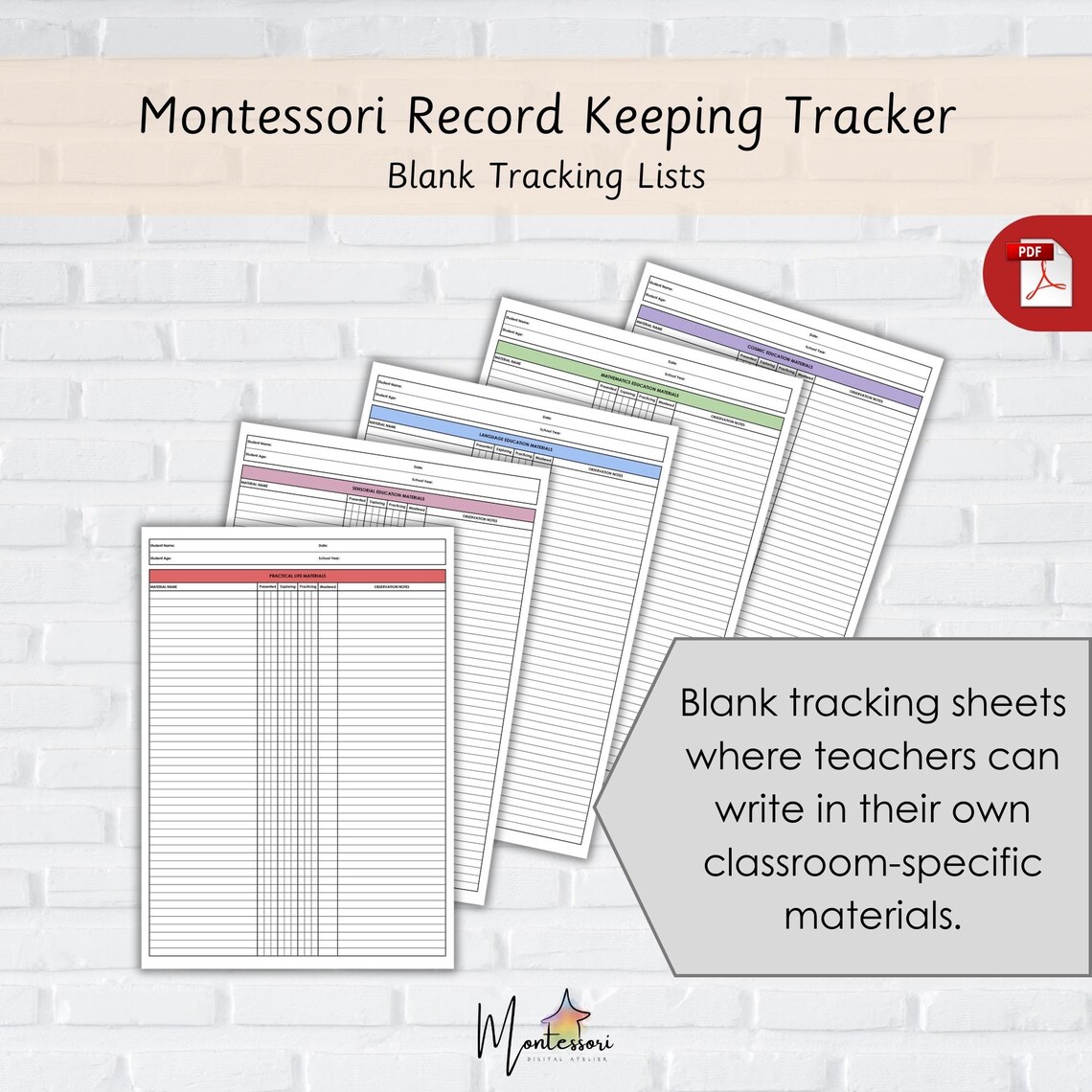 Montessori Record Keeping Tracker-montessori Curriculum Checklist ...