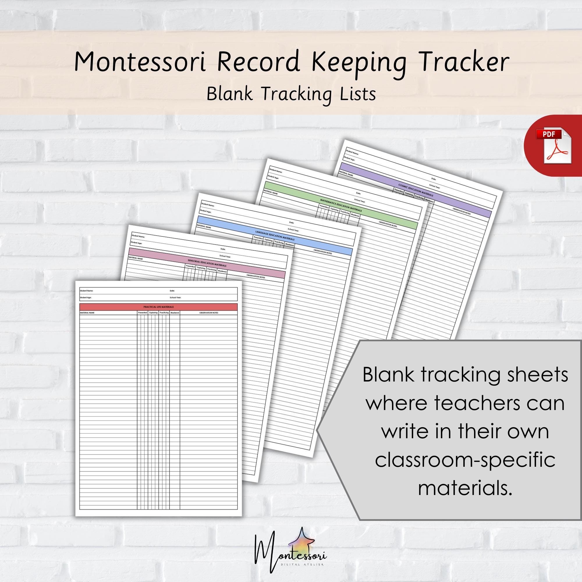 Montessori Record Keeping Tracker-montessori Curriculum Checklist ...