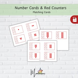 Montessori Number Cards and Red Counters-printable Numbers and Counters ...