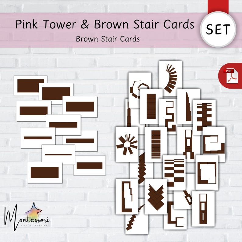 Montessori Printable Pink Tower and Brown Stair Cards Set-pink Tower ...
