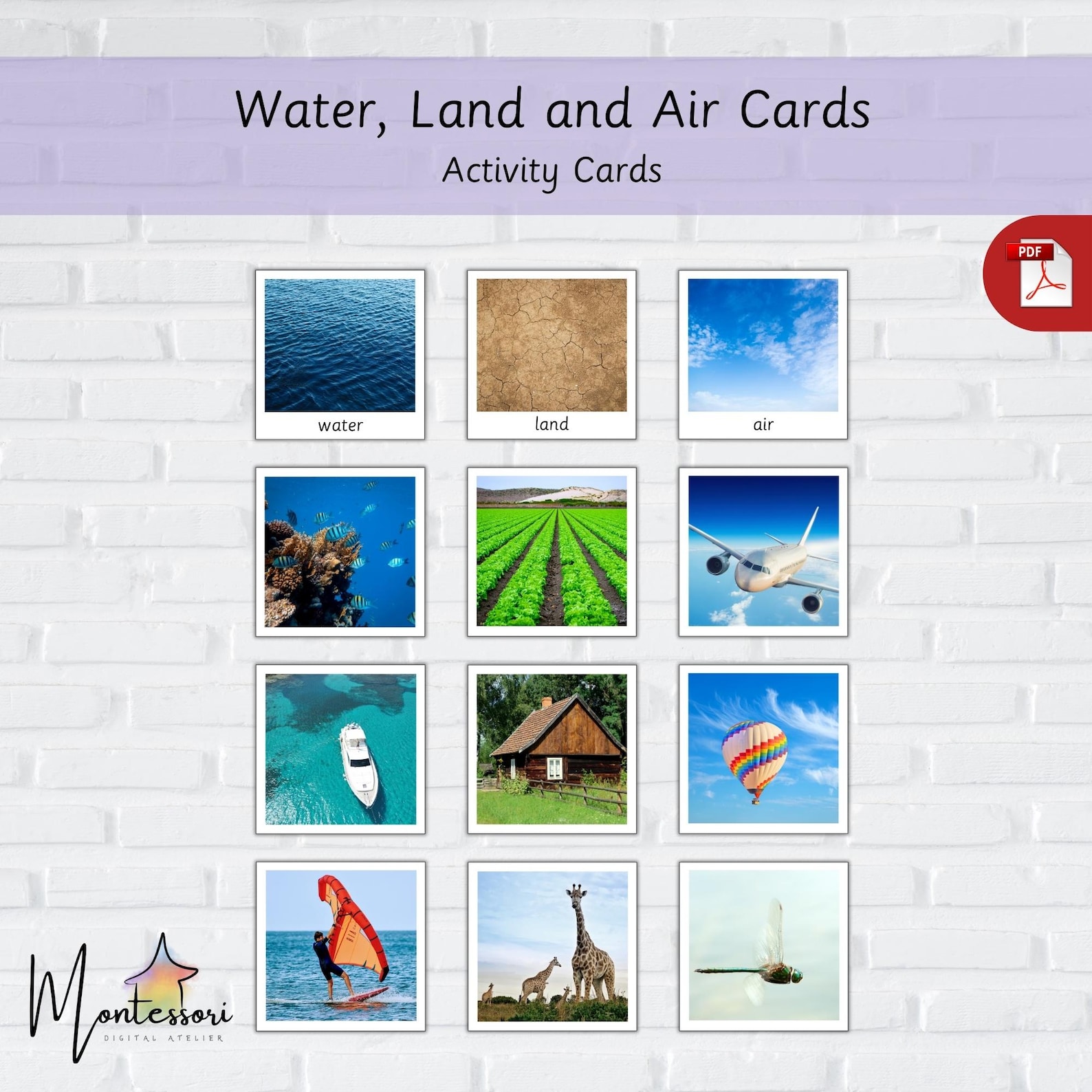 WATER,LAND,AIR Cards-montessori Land,air,water Cards-printable Land Air ...