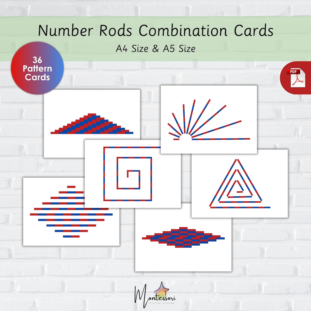 NUMBER RODS COMBINATION Cards-montessori Number Rods-printable Number ...