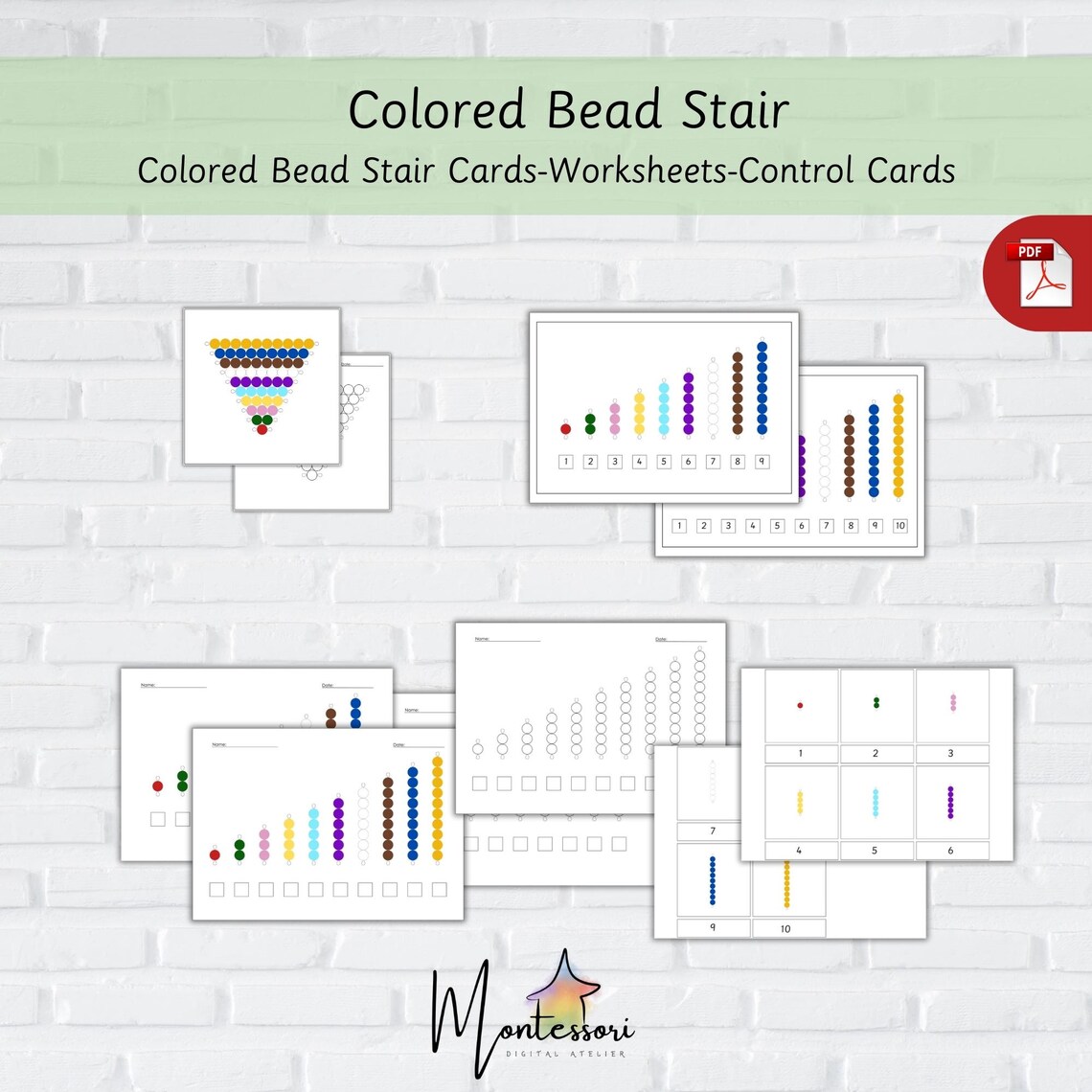 Montessori Colored Bead Stair-printable Colored Bead Stair-short Bead ...