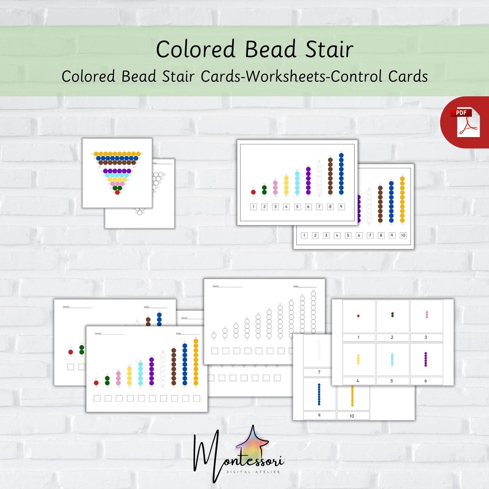 Montessori Colored Bead Stair-printable Colored Bead Stair-short Bead ...